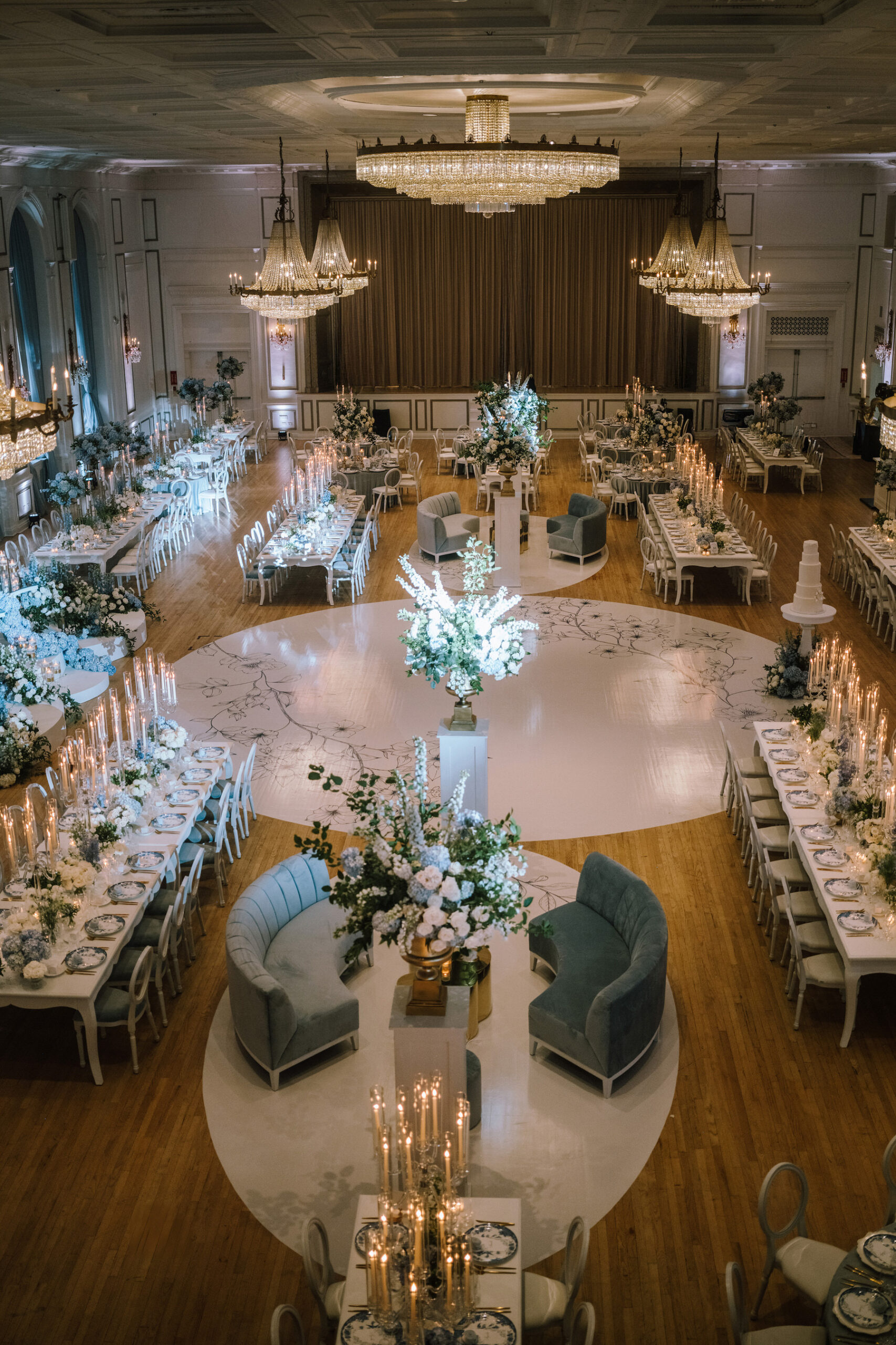 Elegant ballroom set in a fresh Rococo style, with round and long ...