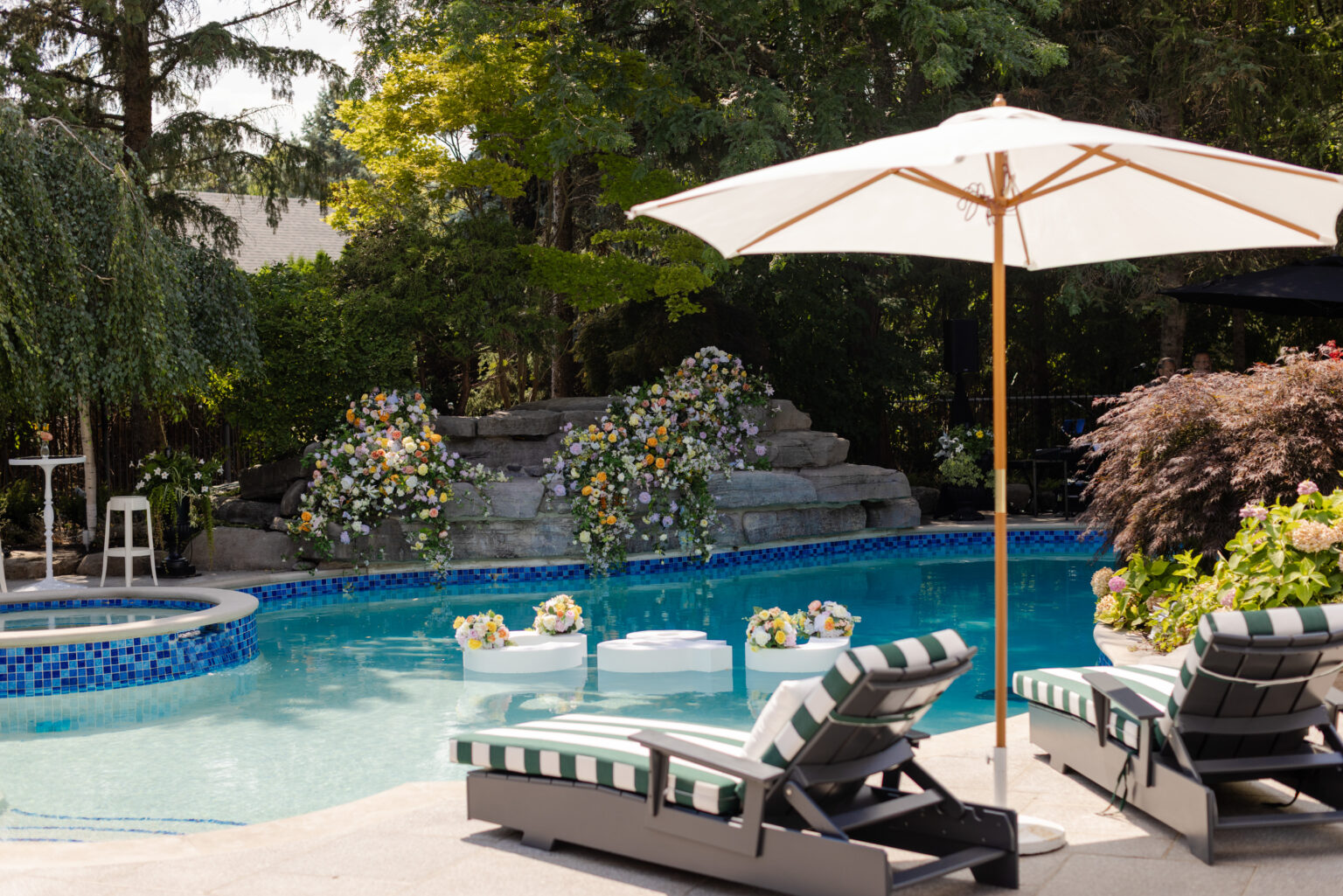 A luxurious outdoor pool area, perfect for an Italian-inspired ...